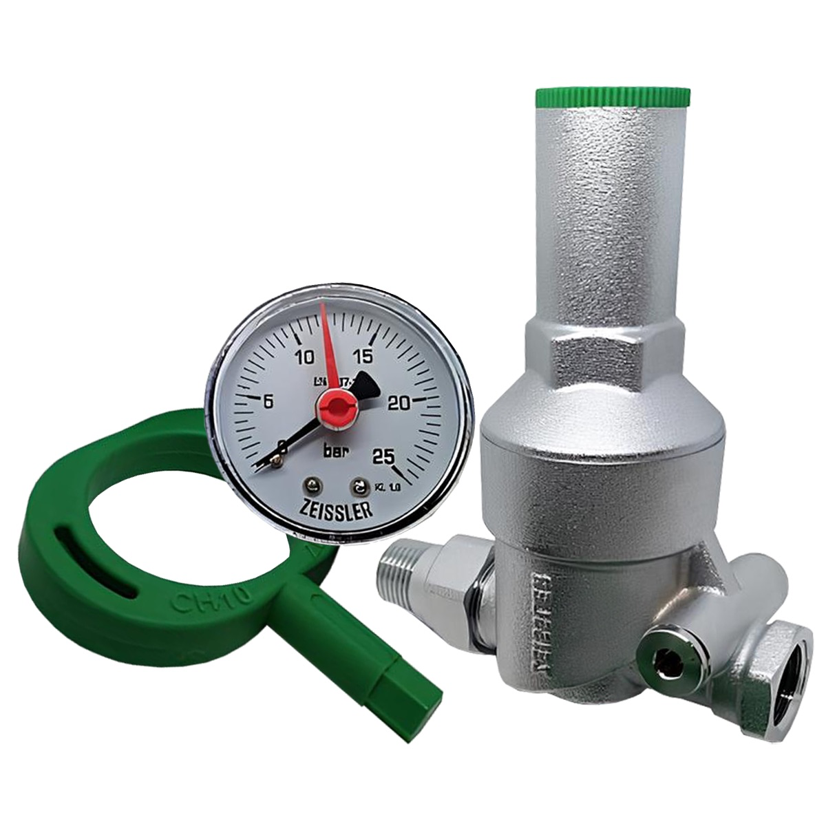 Редуктор давления воды в системе водоснабжения (с манометром), америк.TIM ZEISSLER 1/2" купить в ...